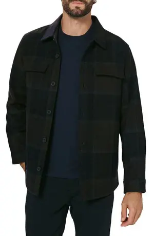 7 Diamonds Windowpane Check Wool Blend Button-up Overshirt