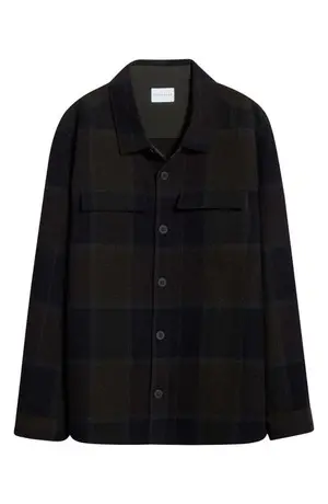 7 Diamonds Windowpane Check Wool Blend Button-up Overshirt