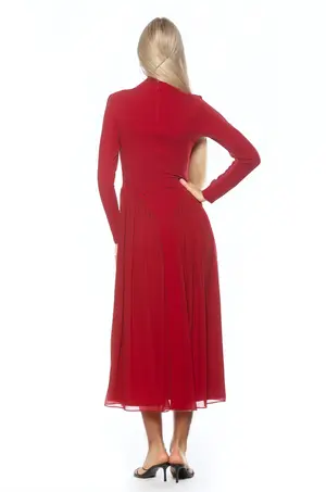 ALEXIA ADMOR Odette Mockneck Midi Dress - Burgundy