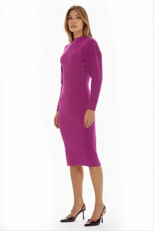 ALEXIA ADMOR Mockneck Dolman Sleeve Midi Knit Dress - Magenta