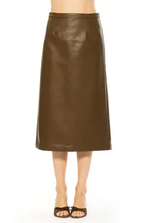 ALEXIA ADMOR Isla Vegan Leather Midi Skirt - Camel