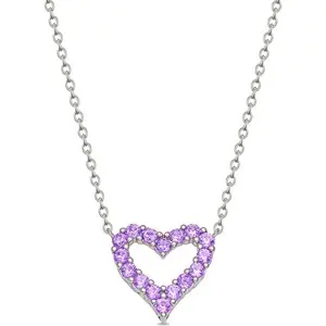 LILY NILY Open Heart Cubic Zirconia Pendant Necklace - Purple