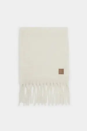 KATIE LOXTON Oversized Recycled Tassel Scarf In Off White - Off-white