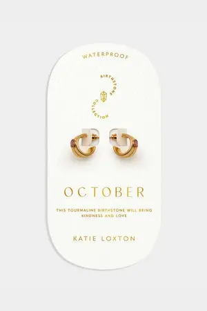 KATIE LOXTON Gold Tourmaline Birthstone Hoop Earrings - October