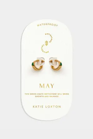 KATIE LOXTON Waterproof Gold Birthstone Hoop Earrings With Garnet - May