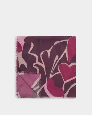 KATIE LOXTON Organic Heart Printed Scarf - Maroon And Cherry