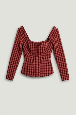 NOCTURNE Checked Corset Top
