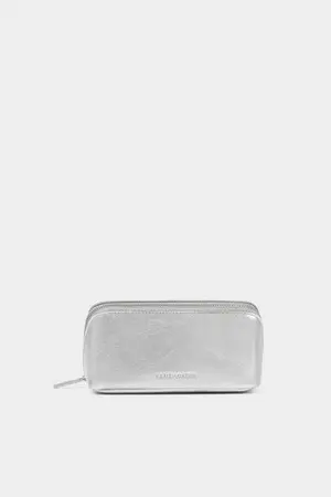 KATIE LOXTON Patent Crackle Fold-out Mirror Makeup Bag - Silver