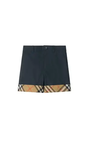 Burberry Check Turn-up Cotton Shorts - Navy