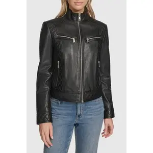 Andrew Marc Mikel Racer Leather Jacket - Black