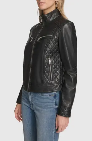 Andrew Marc Mikel Racer Leather Jacket - Black