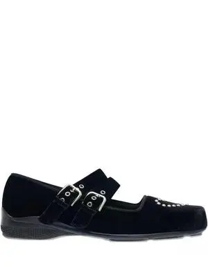 OPEN YY Heart-stud Buckled Ballet Flats