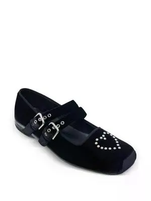 OPEN YY Heart-stud Buckled Ballet Flats
