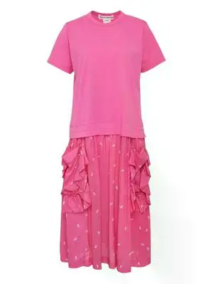Comme Des Garçons Side Frills Leaf Pattern Midi Dress - Pink