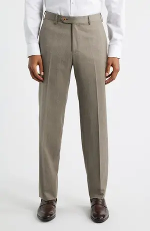 Zanella Parker Flat Front Wool Dress Pants - Khaki