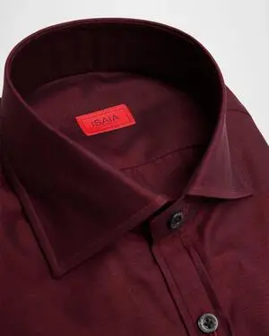 Isaia Apos;s Cotton Micro-herringbone Dress Shirt - Red