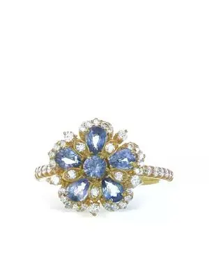 TANYA FARAH 18k Yellow Gold Sapphire And Diamond Jasmine Bloom Ring - Blue