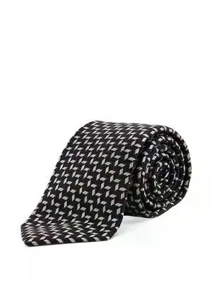 Giorgio Armani Geometric-pattern Silk Neck Tie - Black