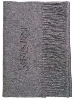 Saint Laurent Logo-embroidered Scarf - Grey