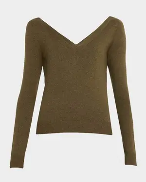 Saint Laurent V-Neck Cashmere Sweater - Kaki