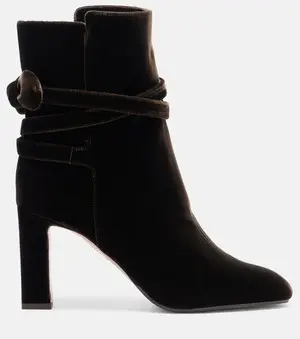 AQUAZZURA Very Bow 85 Velvet Ankle Boots