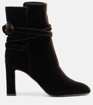 AQUAZZURA Very Bow 85 Velvet Ankle Boots