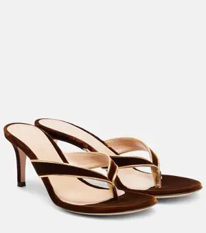 GIANVITO ROSSI Calypso 70 Velvet Thong Sandals - Brown