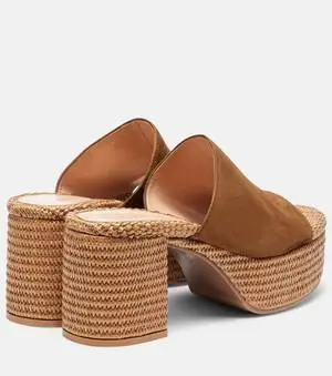 GIANVITO ROSSI Suede Platform Espadrille Mules - Brown