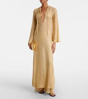 Missoni Open-knit Tie-neck Lamé Kaftan - Gold