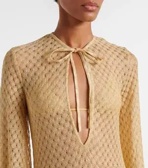 Missoni Open-knit Tie-neck Lamé Kaftan - Gold