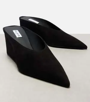 Alaïa Cube 75 Suede Wedge Mules - Black