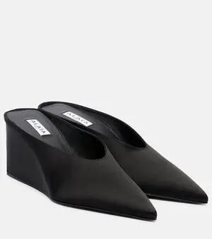 Alaïa Cube 75 Satin Wedge Mules - Black