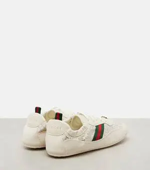 Gucci Embellished Suede-trimmed Sneakers - White