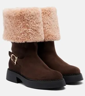 FERRAGAMO Zaki Shearling-lined Suede Boots - Brown
