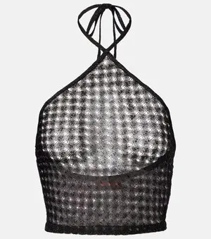 Missoni Open-knit Halterneck Lamé Crop Top - Black