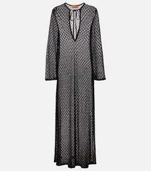 Missoni Open-knit Tie-neck Lamé Kaftan - Black