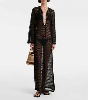Missoni Open-knit Tie-neck Lamé Kaftan