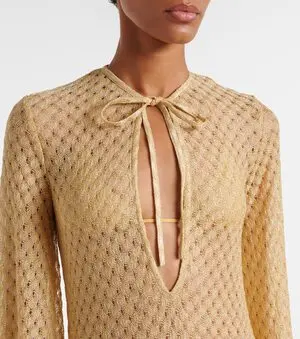 Missoni Open-knit Tie-neck Lamé Kaftan - Gold