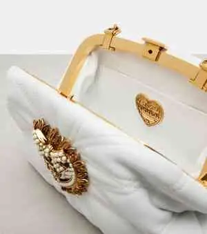 Dolce & Gabbana Devotion Small Embellished Leather Clutch - White