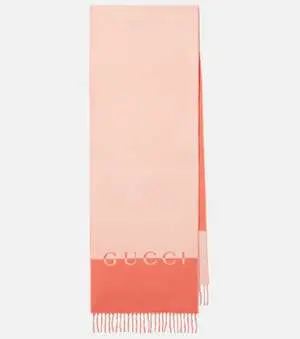 Gucci Logo Wool And Cashmere Scarf - Pink
