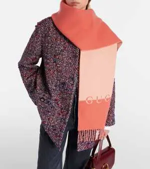 Gucci Logo Wool And Cashmere Scarf - Pink