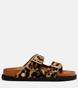 BIRKENSTOCK Arizona Leopard-print Calf Hair Slides - Beige