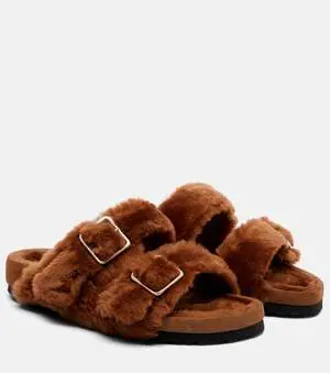 BIRKENSTOCK Arizona Shearling Slides - Brown