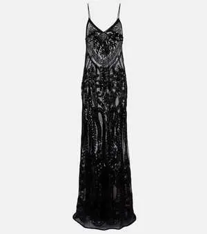 Norma Kamali Sequined Semi-sheer Gown