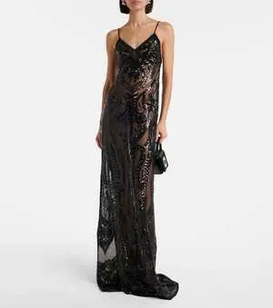 Norma Kamali Sequined Semi-sheer Gown