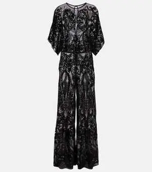 Norma Kamali Obie Sequined Mesh Jumpsuit - Black