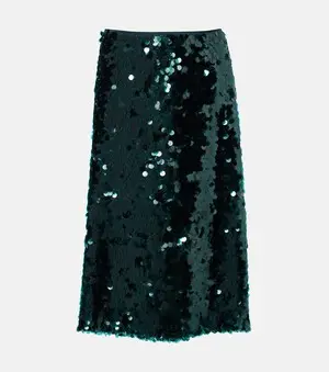 Vince Lucite Sequined Midi Skirt Green
