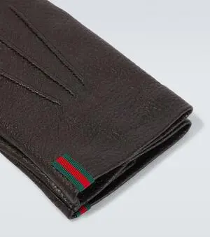 Gucci Web Stripe Leather Gloves