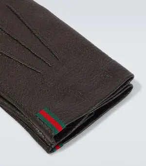 Gucci Web Stripe Leather Gloves