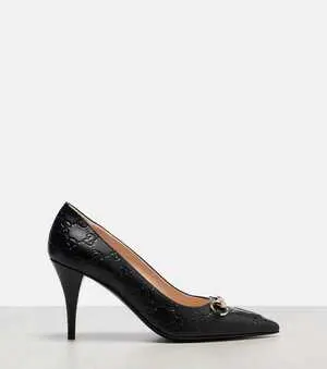 Gucci Erin Gg Horsebit Leather Pumps - Black